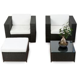 Gardeni Balkon Gartenmöbel Lounge Rattan Set ✔ 10-tlg ✔ Polyrattan schwarz ✔ Kissen weiss ✔ S2000110