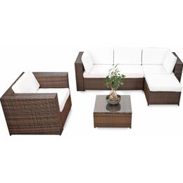 Gardeni Polyrattan Gartenmöbel Lounge Set xxl ✔ 18-tlg ✔ Polyrattan braun-mix ✔ Kissen weiss ✔ B1012110