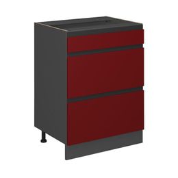 Schubladenunterschrank R-Line 60 cm Anthrazit/Rot grifflos 3 Schubladen VICCO