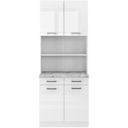 Küchenbuffet R-Line 80 cm Weiß/Weiß Hochglanz modern mit Arbeitsplatte VICCO