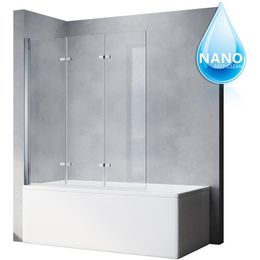 Sonni - badewannenaufsätze faltbar bad 130x130cm Faltwand 3-teilig für Badewanne esg nano Glas Duschabtrennung
