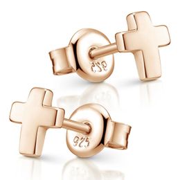 Materia Paar Ohrstecker Kreuz Rosegold klein SO-440, 925 Sterling Silber, vergoldet, rosa