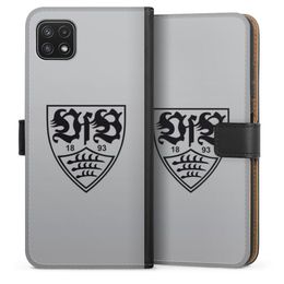 DeinDesign Galaxy A22 5G Handy Klapph&uuml;lle Handyh&uuml;lle aus Kunst Leder schwarz Flip Case Vfb Stuttgart Official Licensed Product Logo Sideflip mit langer Lasche