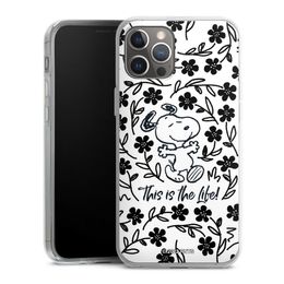 DeinDesign iPhone 12 Pro Max Handy Silikon H&uuml;lle Case transparent Handyh&uuml;lle Peanuts Flowers Snoopy Silikon Case