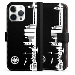 DeinDesign iPhone 14 Pro Max Handy Klapph&uuml;lle Handyh&uuml;lle aus Kunst Leder schwarz Flip Case Eintracht Frankfurt Sge Skyline Sideflip mit Lasche
