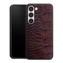 DeinDesign Galaxy S23 Handy Premium Silikon H&uuml;lle Handyh&uuml;lle schwarz Case Leather Crocodile Animal Print Silikon Premium Case