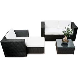 Gardeni Gartenmöbel Lounge Rattan Balkon Set ✔ 12-tlg ✔ Polyrattan schwarz ✔ Kissen weiss ✔ S1100110