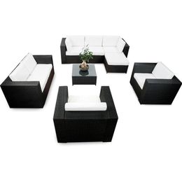 Gardeni - Gartenlounge Rattan Gartenmöbel xxl ✔ 26-tlg ✔ Polyrattan schwarz ✔ Kissen weiss ✔ S2112110