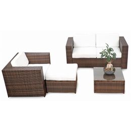 Gardeni Gartenmöbel Lounge Rattan Balkon Set ✔ 12-tlg ✔ Polyrattan braun-mix ✔ Kissen weiss ✔ B1100110