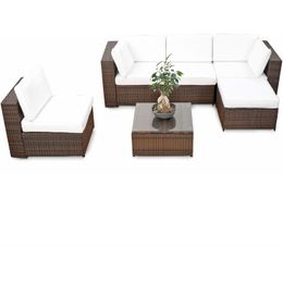 Gardeni Rattan Gartenmöbel Lounge xxl ✔ 18-tlg ✔ Polyrattan braun-mix ✔ Kissen weiss ✔ B0022110