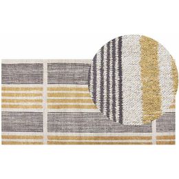 Beliani - Teppich Gelb / Schwarz Baumwolle 80 x 150 cm Rechteckig Streifen Muster Kurzflor Modern für Wohnzimmer Schlafzimmer - Gelb