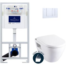 Villeroy & Boch Villeroy&boch - WC-Pack Vorwandelement Viconnect + Serel Smart Wand-WC mit WC-Sitz + Betätigungsplatte (ViConnectSM10-1-DE)
