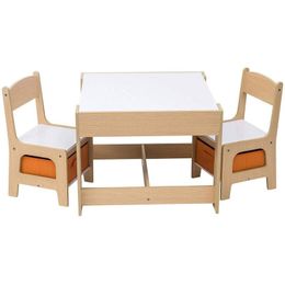 WOLTU - 3tlg. Kindersitzgruppe Kindertisch mit 2 Stühlen Sitzgruppe mit Stauraum für Kinder Vorschüler Kindermöbel