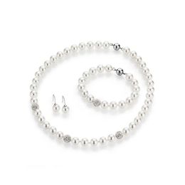 Firetti Schmuckset Multipack Schmuck Geschenk Perlenkette Perlenarmband Perlohrhaken (Set, 4-tlg), mit Muschelkernperlen und Kristallsteinen, silberfarben|weiß