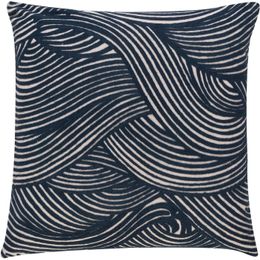 BARBARA Home Collection Dekokissen Wave, Kissenhülle ohne Füllung aus besticktem Leinwandgewebe, 50 x 50 cm, blau
