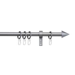 Gardinenstange Kegel, Indeko, Ø 16 mm, 1-läufig, Fixmaß, mit Bohren, verschraubt, Stahl, Komplett-Set inkl. Ringen und Montagematerial, silberfarben