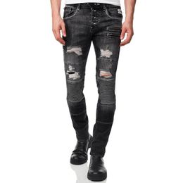 Rusty Neal Slim-fit-Jeans MISATO im modischen Used-Look, grau