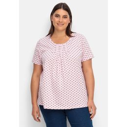 sheego Große Größen: Shirt mit Falten am Ausschnitt und Minimalprint, rosa bedruckt, Gr.52