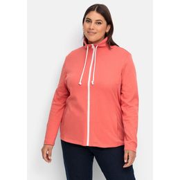 sheego Große Größen: Sweatjacke mit Stehkragen und Kontrastdetails, lachs, Gr.40