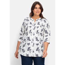 sheego Große Größen: Bluse mit Biesen und Blumenprint, weiß-nachtblau, Gr.42