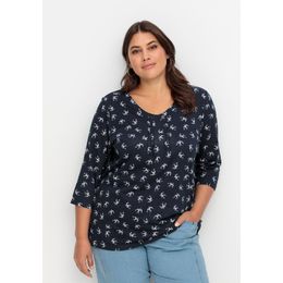 sheego Große Größen: 3/4-Arm-Shirt in leichter A-Linie, mit Schwalbenprint, marine-weiß bedruckt, Gr.42