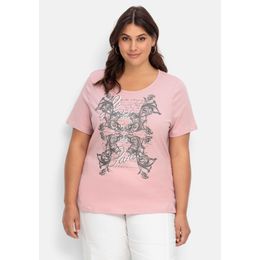 sheego Große Größen: Jerseyshirt mit Frontprint und kurzem Ärmel, rosa bedruckt, Gr.44