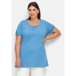 sheego Große Größen: Longshirt mit Zierknöpfen am Ausschnitt, mittelblau, Gr.50