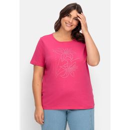 sheego Große Größen: Shirt mit Blumenmuster aus Ziersteinchen vorn, pink, Gr.54