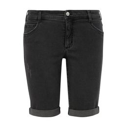 TRIANGLE Große Größen: Schmale Jeansshorts im Used-Look, black Denim, Gr.52