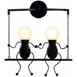 Kreatives Wandleuchte, Industriell Einfache Humanoid Wand Lampe Schwingen Form Lampe E27 Doppelt Cartoon für Wohnzimmer Schlafzimmer Schwarz