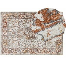 Beliani Orientteppich Beige und Braun synthetisches Material 160 x 230 cm Orientalisches Muster Jute Rückseite Vintage Traditionell - Beige