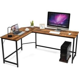 Costway - Computertisch mit CPU-Ständer auf Rollen, L-förmig, Metallrahmen und holz, 168 x 125 x 74 cm Kaffee