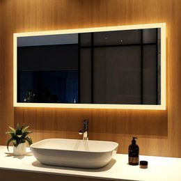 Badspiegel mit led Beleuchtung 120x60cm Badezimmerspiegel Wandschalter, Warmweiß Licht 3000K - Meykoers