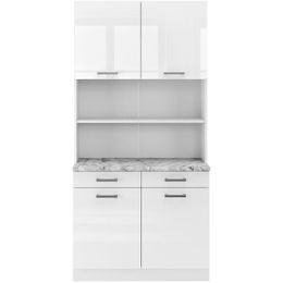 VICCO - Küchenbuffet R-Line 100 cm Weiß/Weiß Hochglanz modern mit Arbeitsplatte