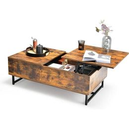 Couchtisch höhenverstellbar, 2 Ebenen Beistelltisch mit Metallrahmen, Sofatisch aus Holz, 110 x 60 x 38 cm Vintage - Costway