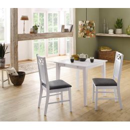 Home Affaire Essgruppe Olvera, (Set, 3-tlg), bestehend aus Esstisch 80 cm, 2er Set Esszimmerstühlen, Ansteckplatte, grau|weiß
