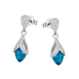 Firetti Paar Ohrstecker Schmuck Geschenk Silber 925 Ohrschmuck Blüte Glitzer, mit Zirkonia (synth), Glasstein, blau|silberfarben