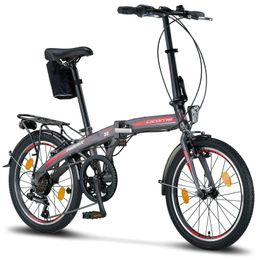 Licorne Bike Phoenix 2D, 20 Zoll Aluminium-Faltrad-Klapprad, Scheibenbremse, Discbremse, V-Bremse Faltfahrrad-Herren-Damen, 7 Gang Kettenschaltung - Folding City Bike, Alu-Rahmen, StVZO, Vorderlampe, Hinterlampe