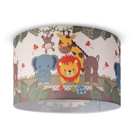 Paco Home Pendelleuchte Kinderzimmer Deckenlampe Stoff Lampenschirm Rund Dschungel Design 1 (Ø45,5 cm), Deckenleuchte - Weiß