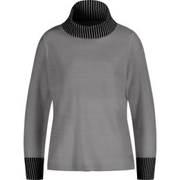 Damen Rollkragenpullover mit Streifen-Muster steingrau-schwarz-gemustert, Größe 38