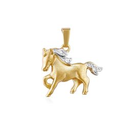 NKlaus Kettenanhänger 19mm Kettenanhänger Pferd im Lauf Zirkonia Weiß 333 Gelb Gold Bicolor