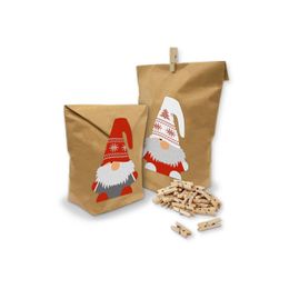itenga Geschenkpapier Geschenktüten Set Wichtelbande Weihnachten Klammern + Sticker