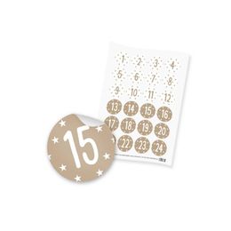 itenga Aufkleber itenga 24x Zahlensticker Z37 Sterne 1-24 Braun / Weiß