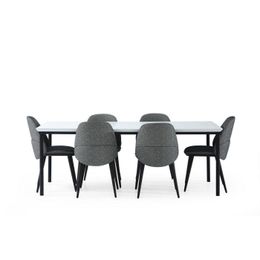 JVmoebel Esszimmer-Set Esszimmer Gruppe Esstisch Stühle Tisch Holz Set 7tlg Grau Modern Set