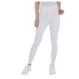 Ital-Design Skinny-fit-Jeans Damen Freizeit Strass Stretch High Waist Jeans in Weiß