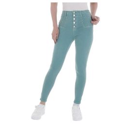 Ital-Design Skinny-fit-Jeans Damen Freizeit Strass Stretch High Waist Jeans in Türkis