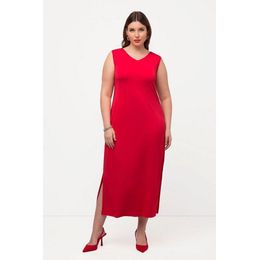 Ulla Popken Jerseykleid Slinky-Midikleid A-Linie V-Ausschnitt ärmellos