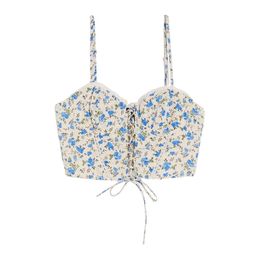 Bershka Blusentop Damen Gr&ouml;&szlig;e S beige / blau / dunkelbraun / gr&uuml;n