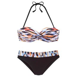 Lascana Bikini Damen Gr&ouml;&szlig;e M rauchblau / kastanienbraun / orange / schwarz