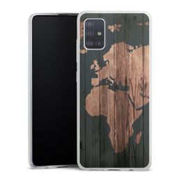 DeinDesign Handyhülle Landkarte Holzoptik Weltkarte Wooden World Map, Samsung Galaxy A51 Slim Case Silikon Hülle Ultra Dünn Schutzhülle, weiß